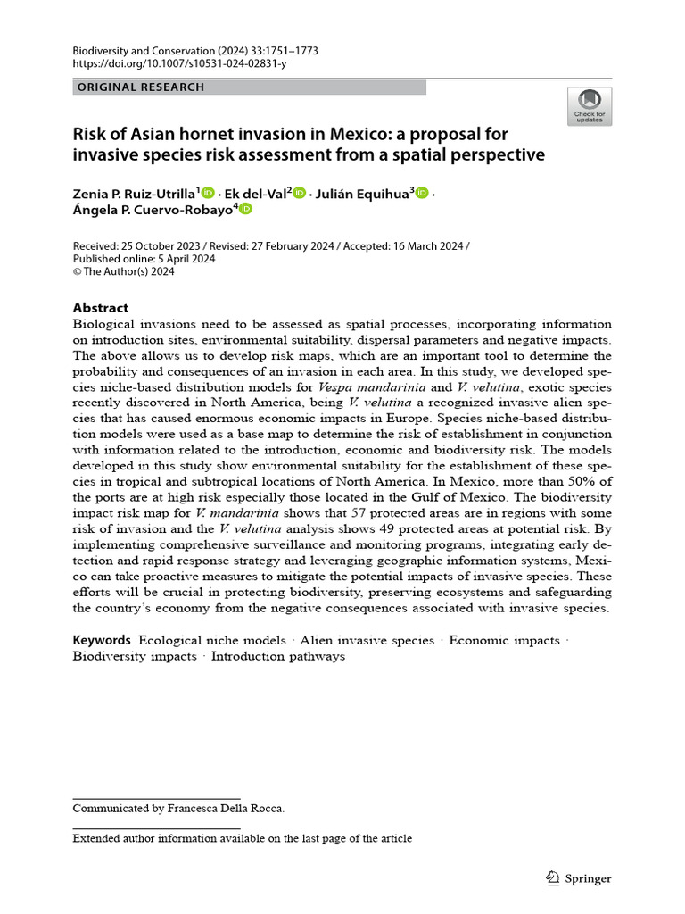 Asian Hornet Invasion Risk in Mexico | PDF | Invasive Species ...