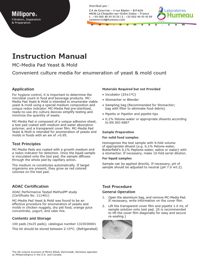 MC-Media Pad for Yeast & Mold Testing | PDF | Mold
