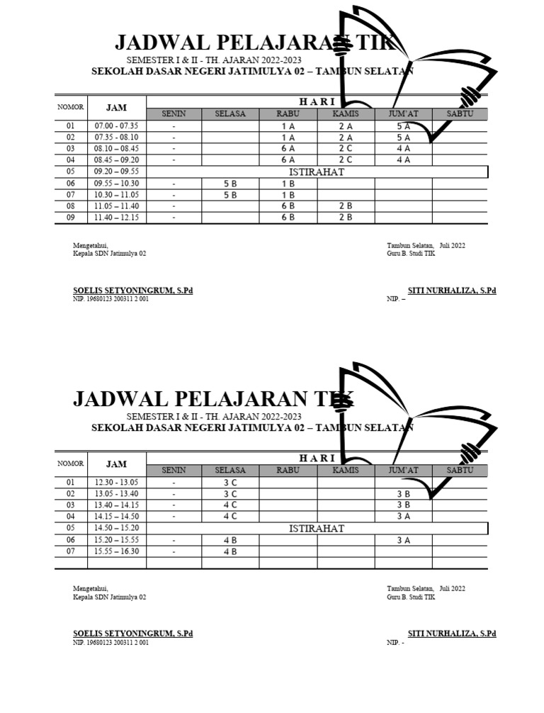 Format Jadwal Pelajaran | PDF