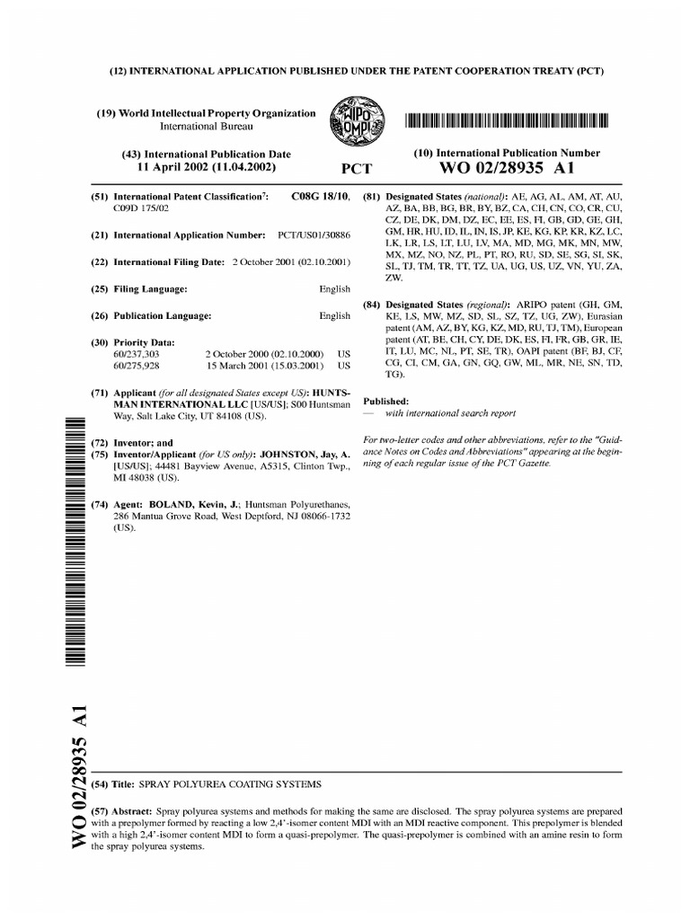 WO2002028935A1-spray Polyurea Coating System | PDF