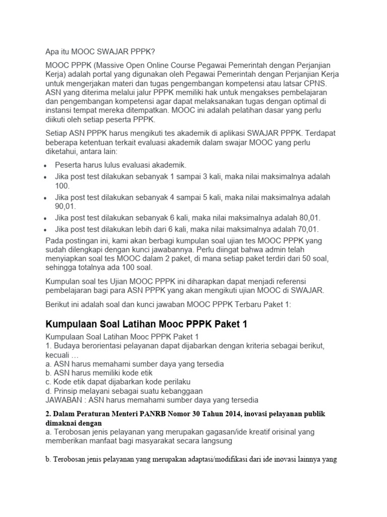 Apa Itu MOOC SWAJAR PPPK | PDF