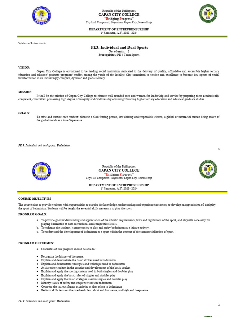 PE3 Syllabus Jimson Malonzo - Docx enTREP | PDF