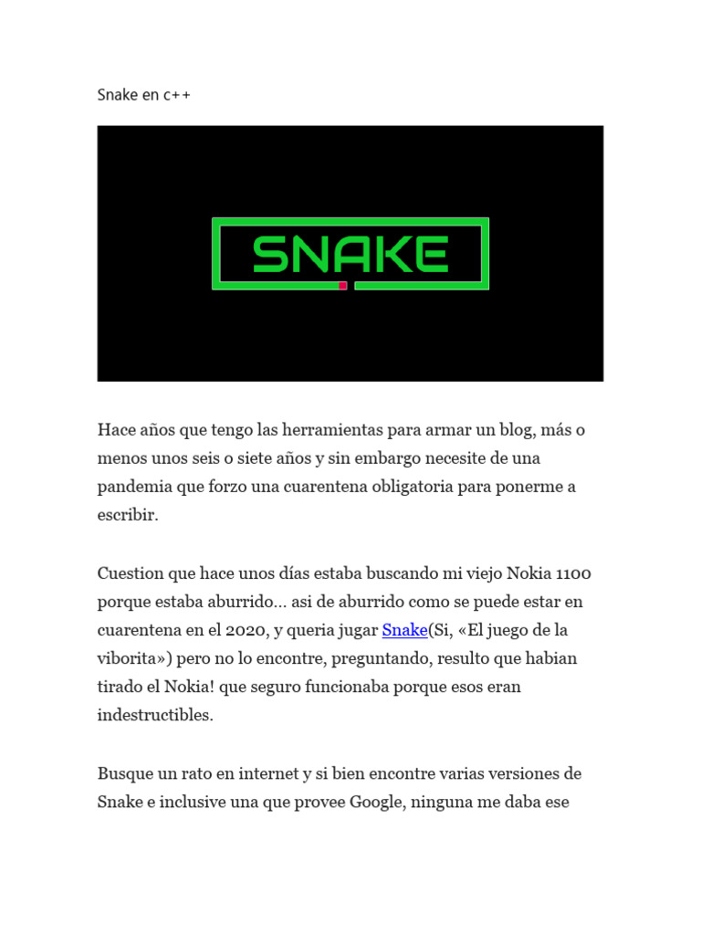 Snake en c++ | PDF | C ++ | Ingeniería Informática