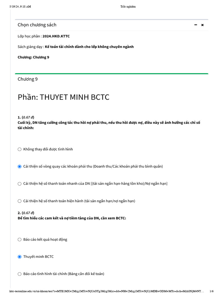 Trắc Nghiệm kttc-c9 | PDF