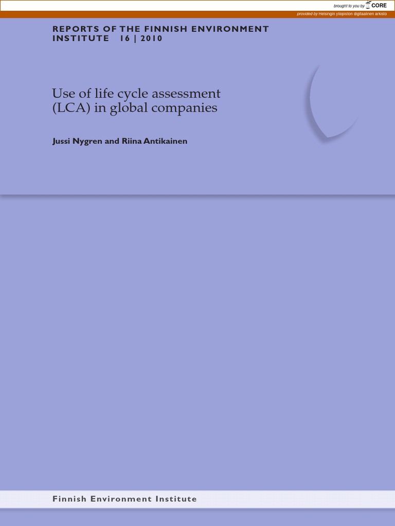 Use of Life Cycle Assessment | PDF | Life Cycle Assessment | Natural ...