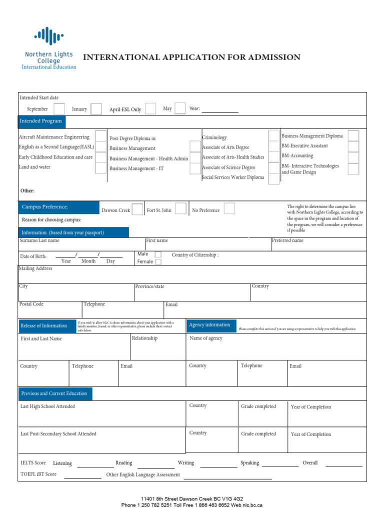 International Admission Application Form | PDF