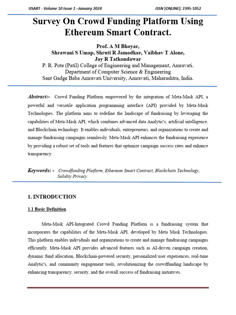 Crowd Funding Platform Using Meta-Mass API | Download Free PDF | Analytics | Artificial Intelligence