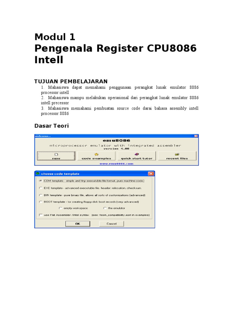 01 - Praktikum Pen Gen Alan Emulator 8086 | PDF