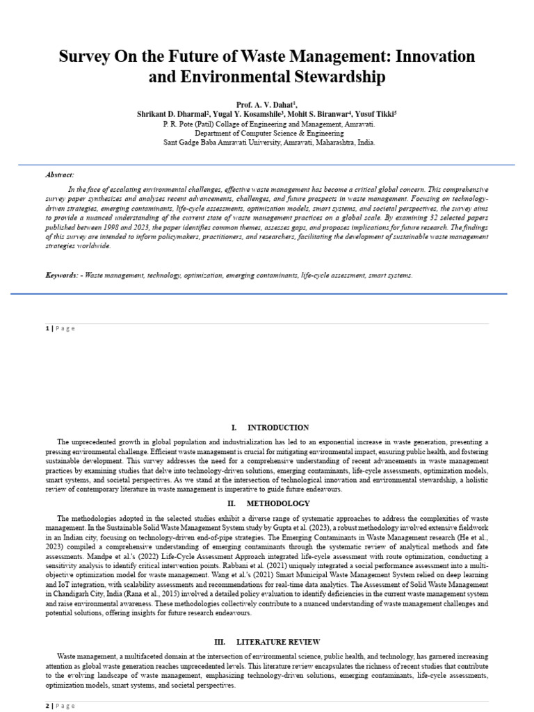 Survey On The Future of Waste Management Innovation | PDF | Internet Of ...