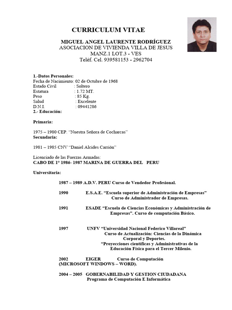 Curriculum Vitae de Miguel Laurente | PDF | Perú