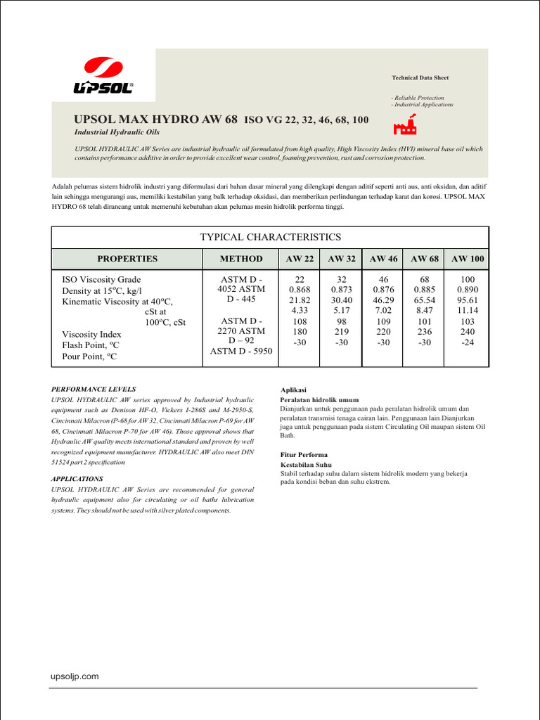 1 - PDS - Hydraulic Oil AW68 | PDF | Mechanical Engineering | Soft Matter