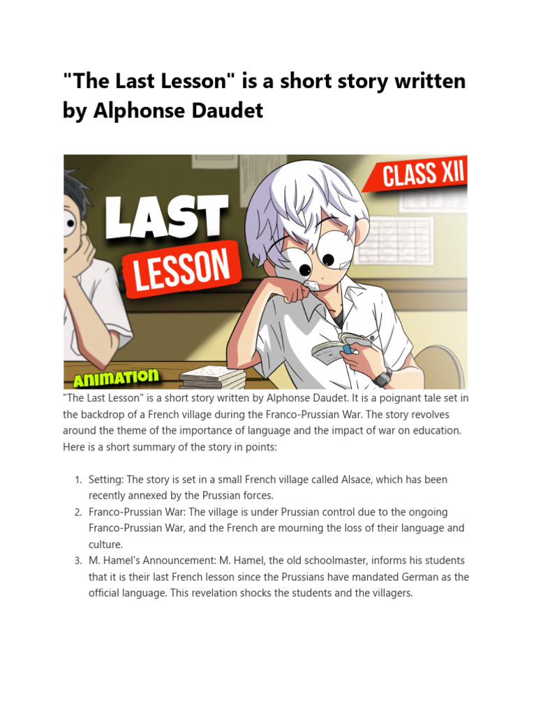 The Last Lesson Is A Short Story Written by Alphonse Daudet | PDF