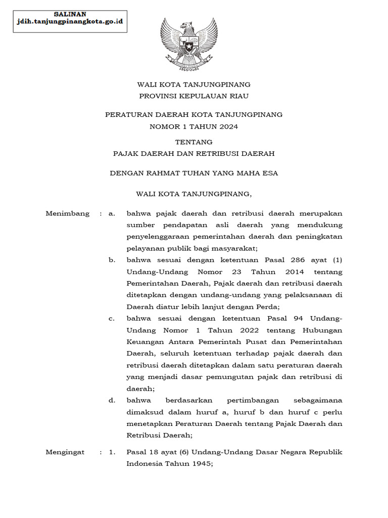 Perda 1 2024 Pajak Daerah | PDF