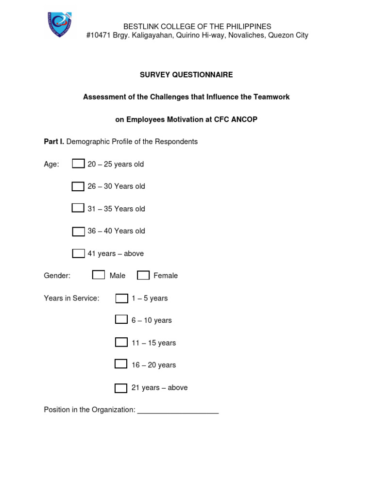 Survey Questionaire Final | PDF | Questionnaire | Business
