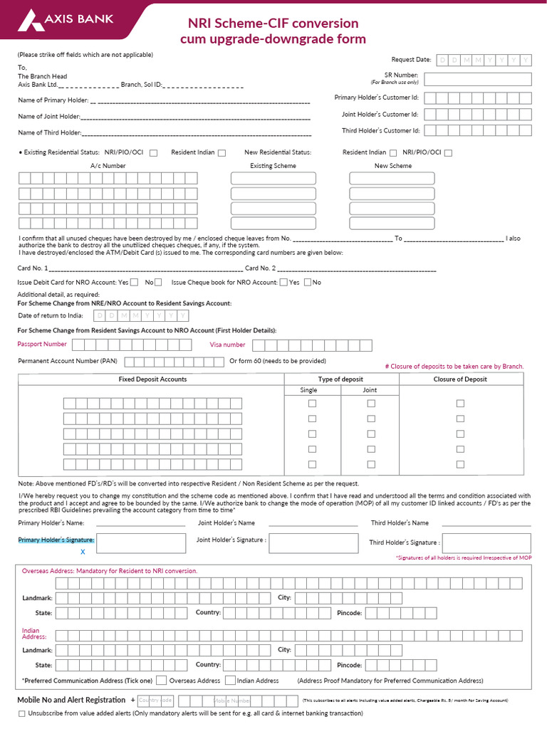 Resident to NRI Account Conversion Form | PDF | Cheque | Banks