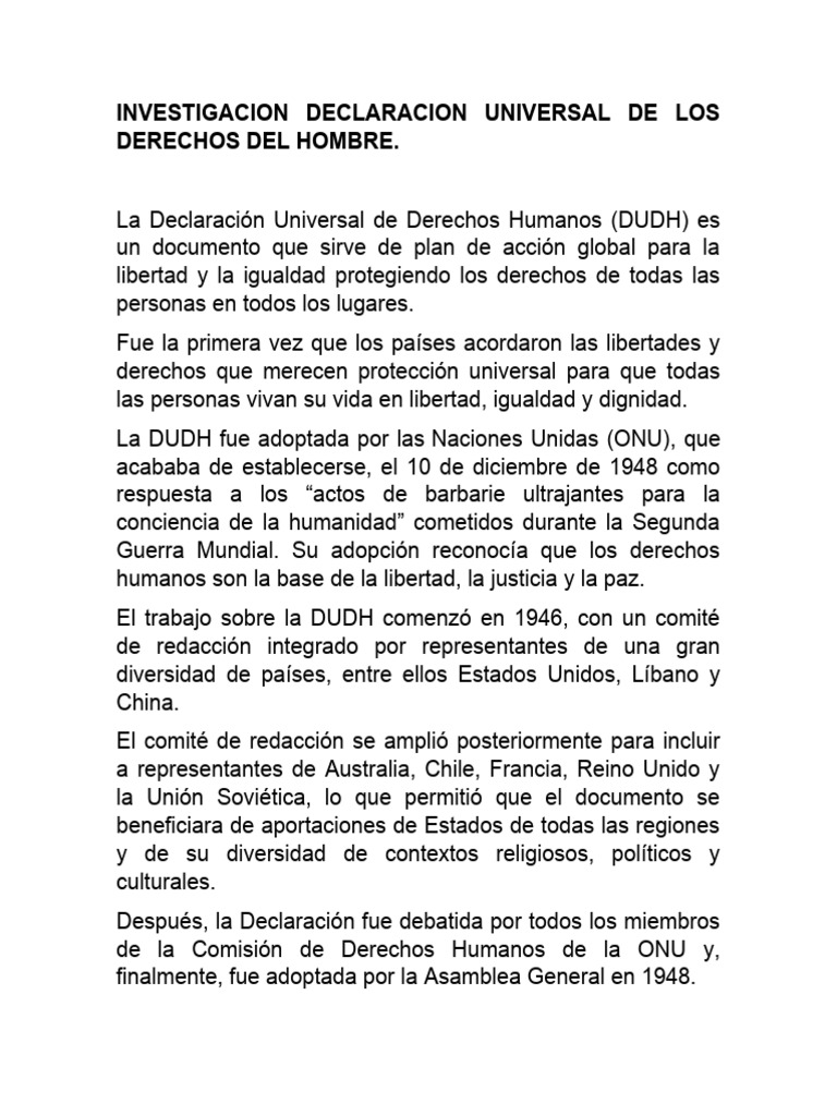 Investigacion Declaracion Universal de Los Derechos Del Hombre | PDF | Derechos humanos | Justicia