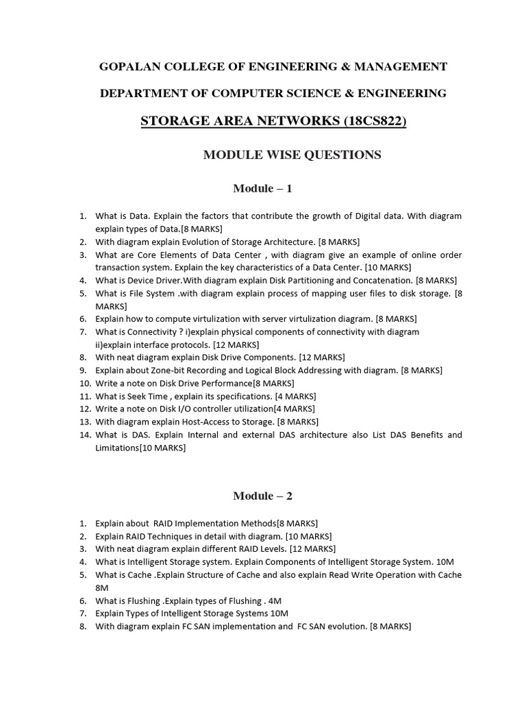 San 18cs822 Module Wise Questions | PDF | Computer Data Storage ...