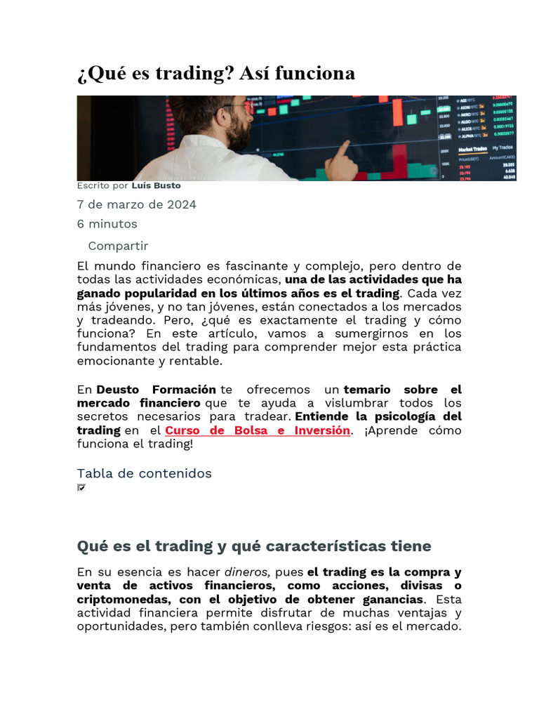 Qué Es Trading, Así Funciona | PDF | Comerciante (Finanzas) | Inversiones