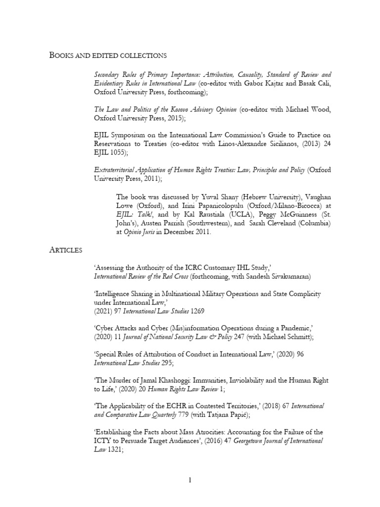 Marko Milanovic List of Publications | Download Free PDF ...
