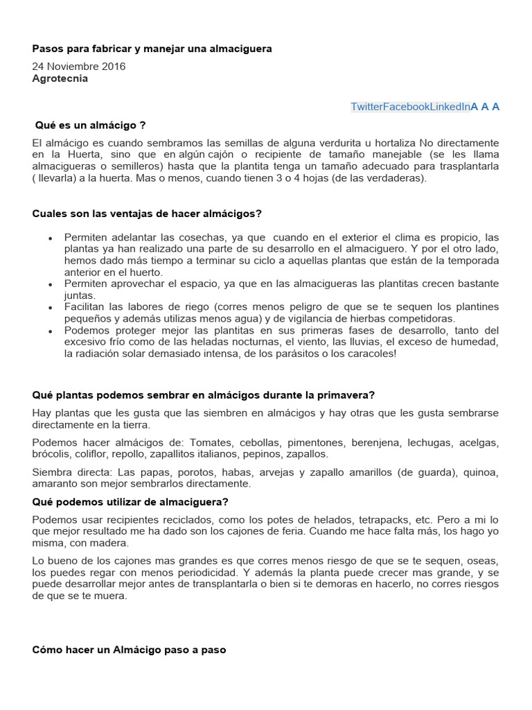 Almacigo | PDF | Plantas | Siembra