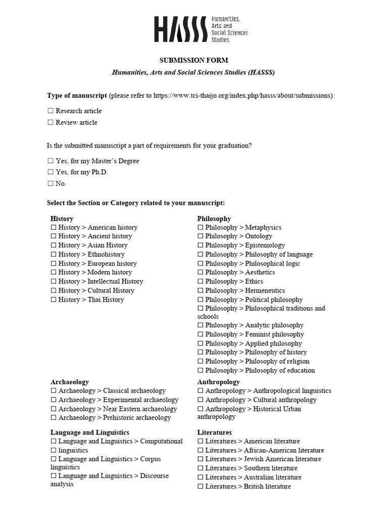 (HASSS) Submission Form | PDF | Linguistics | Social Sciences