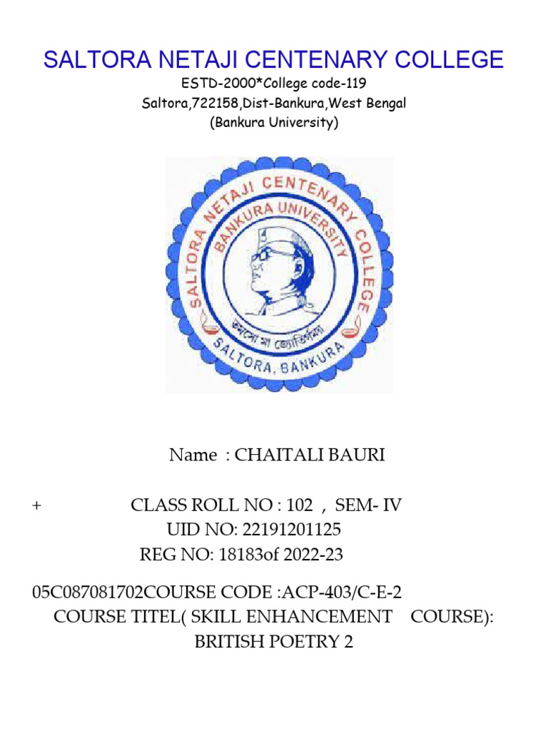 Saltora Netaji Centenary College | PDF
