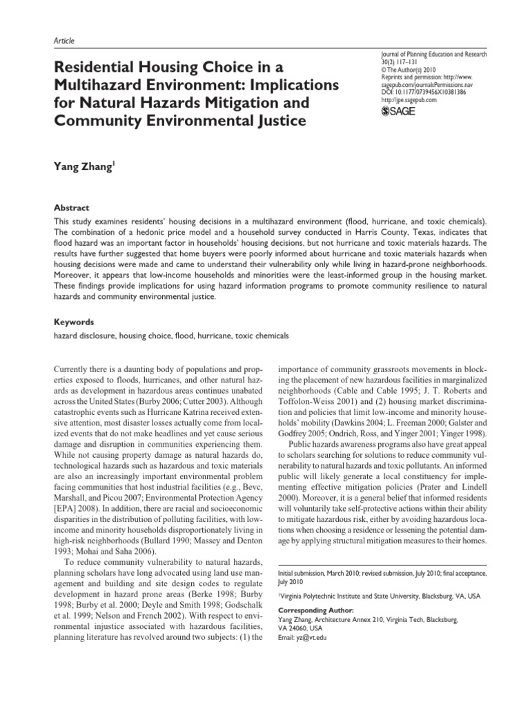 Residential Housing Choice in A Multihazard Environment: Implications ...