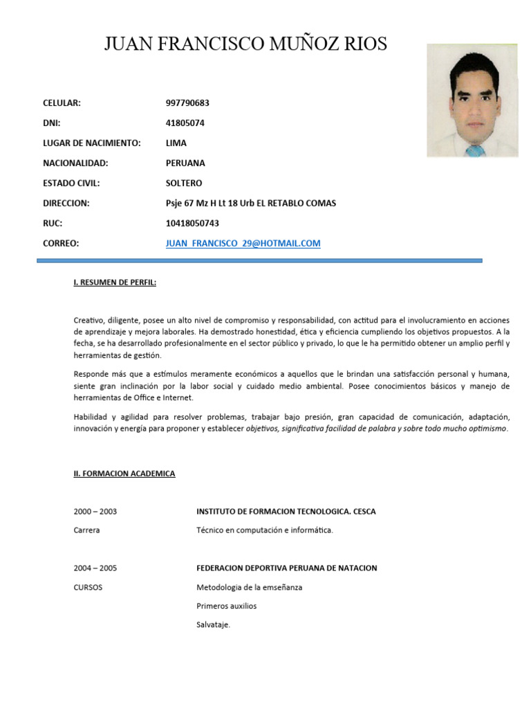 CV JUAN FRANCISCO MUÑOZ | PDF | Lima | Perú