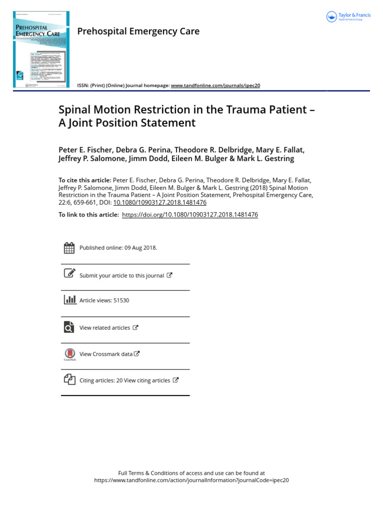 Spinal Motion Restriction in The Trauma Patient A Joint Position ...