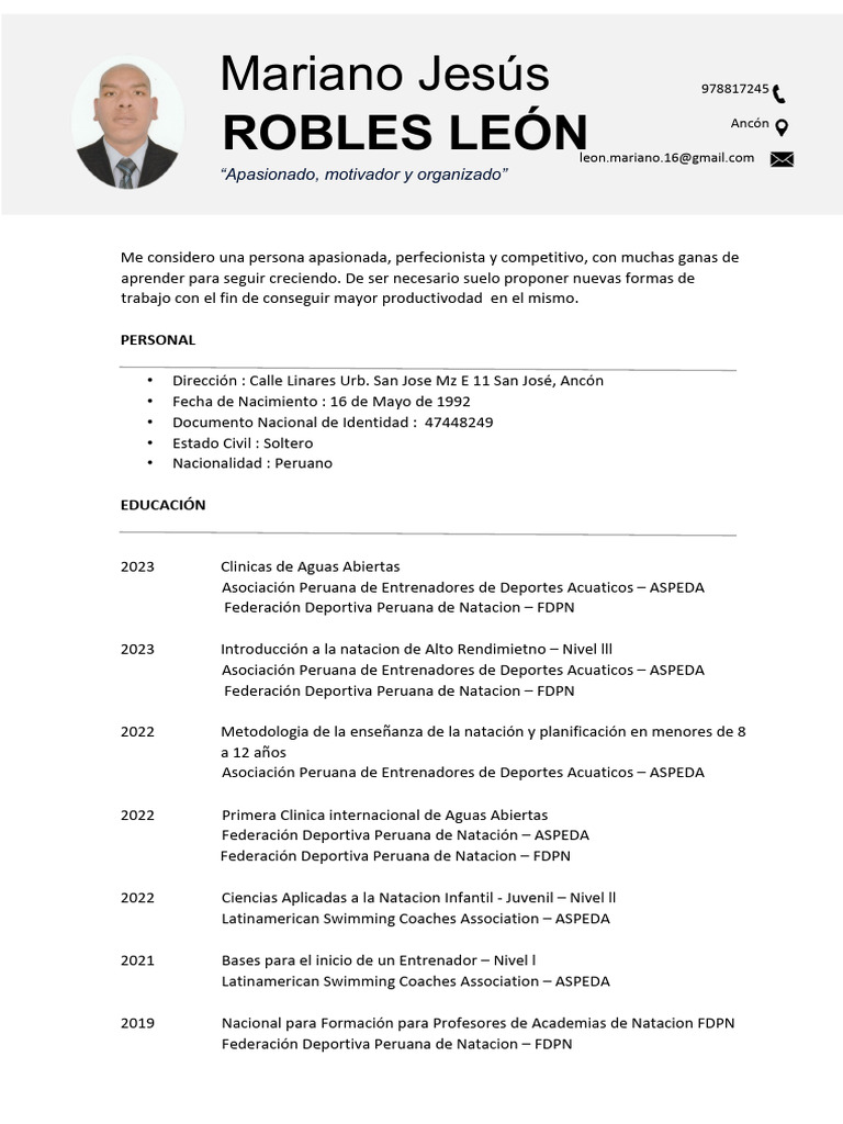 CV Mariano Robles | PDF | Lima | Perú