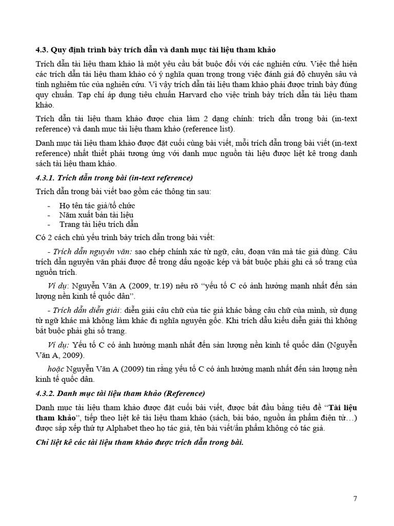 Quy Định trích dẫn Tạp chí KTPT (Harvard style) ) | PDF