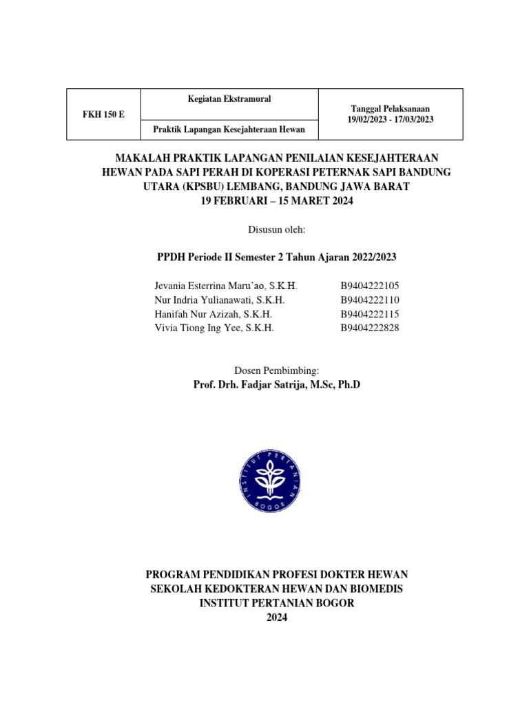 MAKALAH 2 Kesejahteraan Hewan - Kelompok SP-12 - FJS - PPDH 2024 | PDF