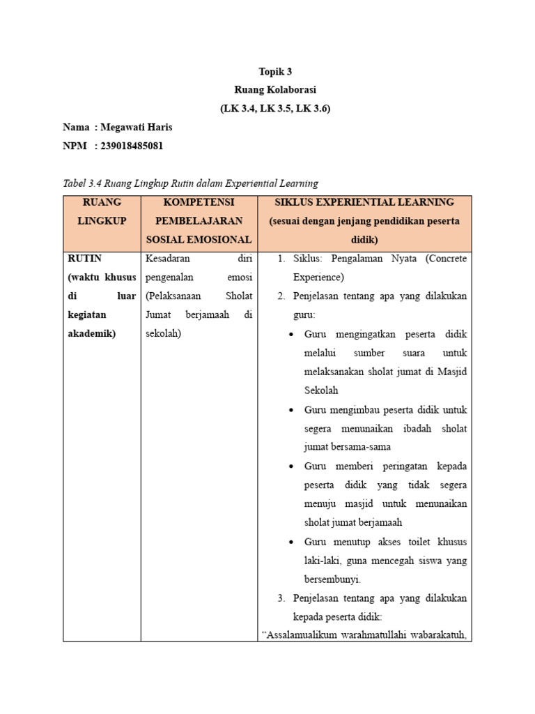 Rencana Pembelajaran Experiential Learning | PDF