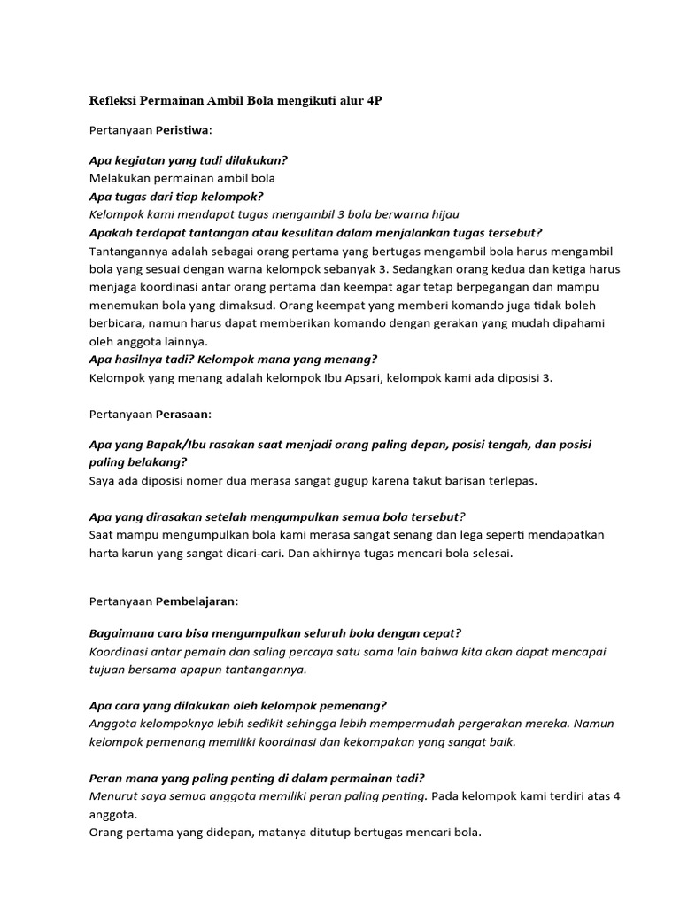 Refleksi Permainan Ambil Bola Mengikuti Alur 4P | PDF