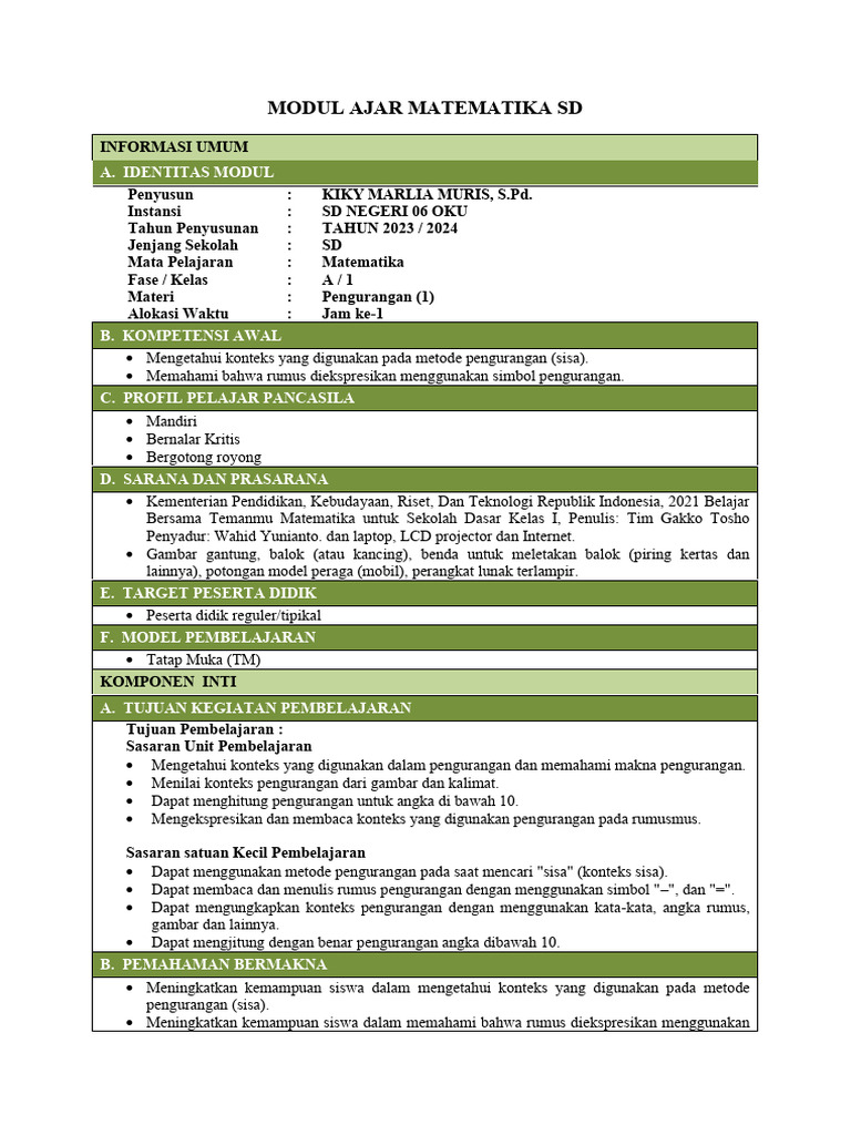 Modul Ajar Matematika SD | PDF | Pengembangan Diri