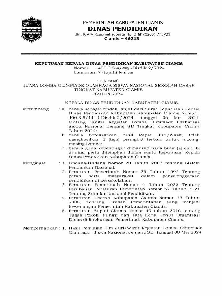 Hasil O2SN SD 2024 | PDF