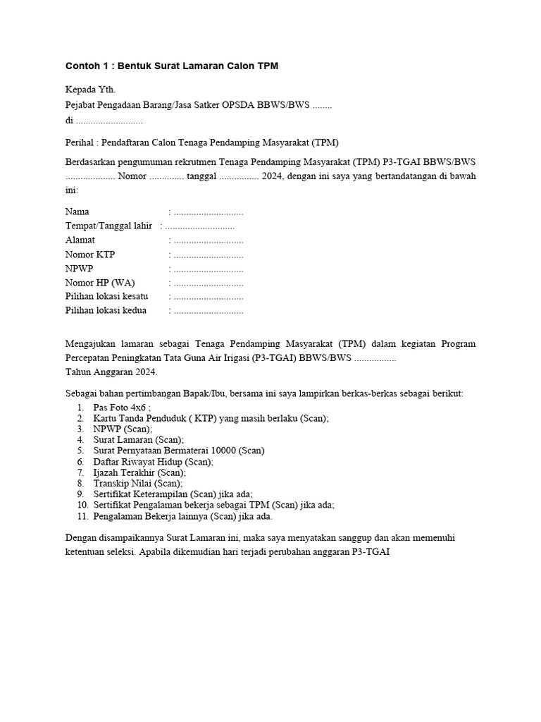 Contoh Surat Lamaran TPM P3-TGAI | PDF