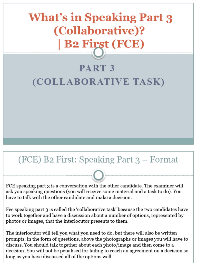 What's in Speaking Part 3 (Collaborative) B2 First (FCE) | PDF | Career ...
