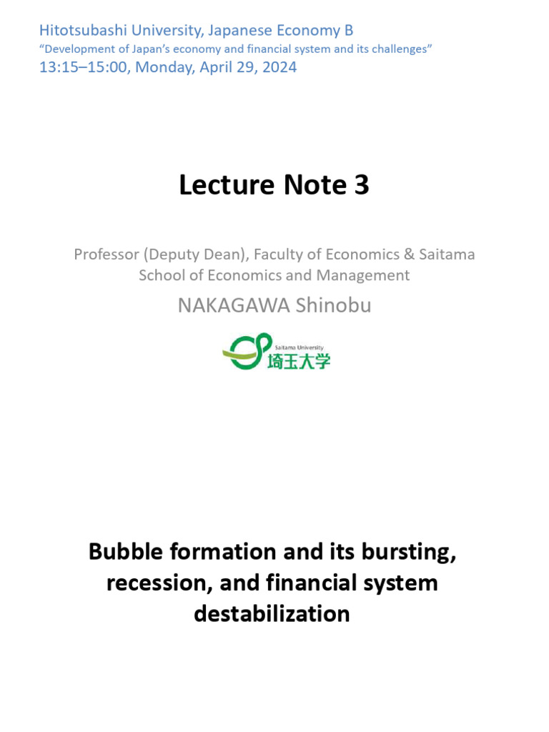 Japanese Economy B Lecture Note 3 | PDF | Economic Bubble | 1997 Asian Financial Crisis