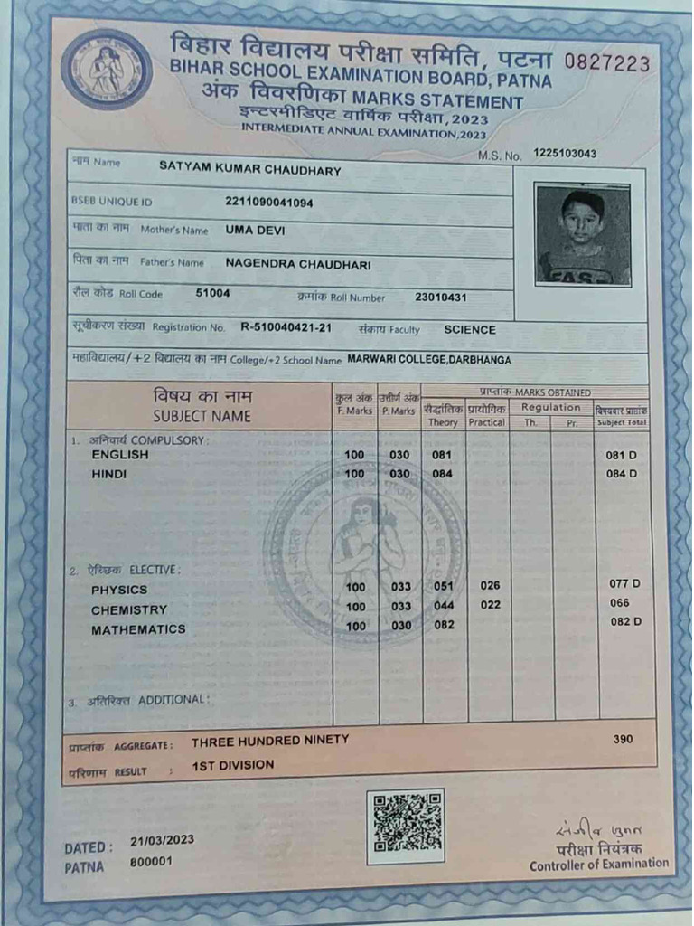 12th marksheet | PDF