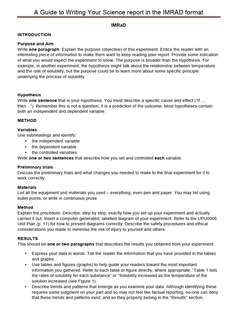 A Guide To Writing Your IMRAD Science Reports | PDF | Experiment ...