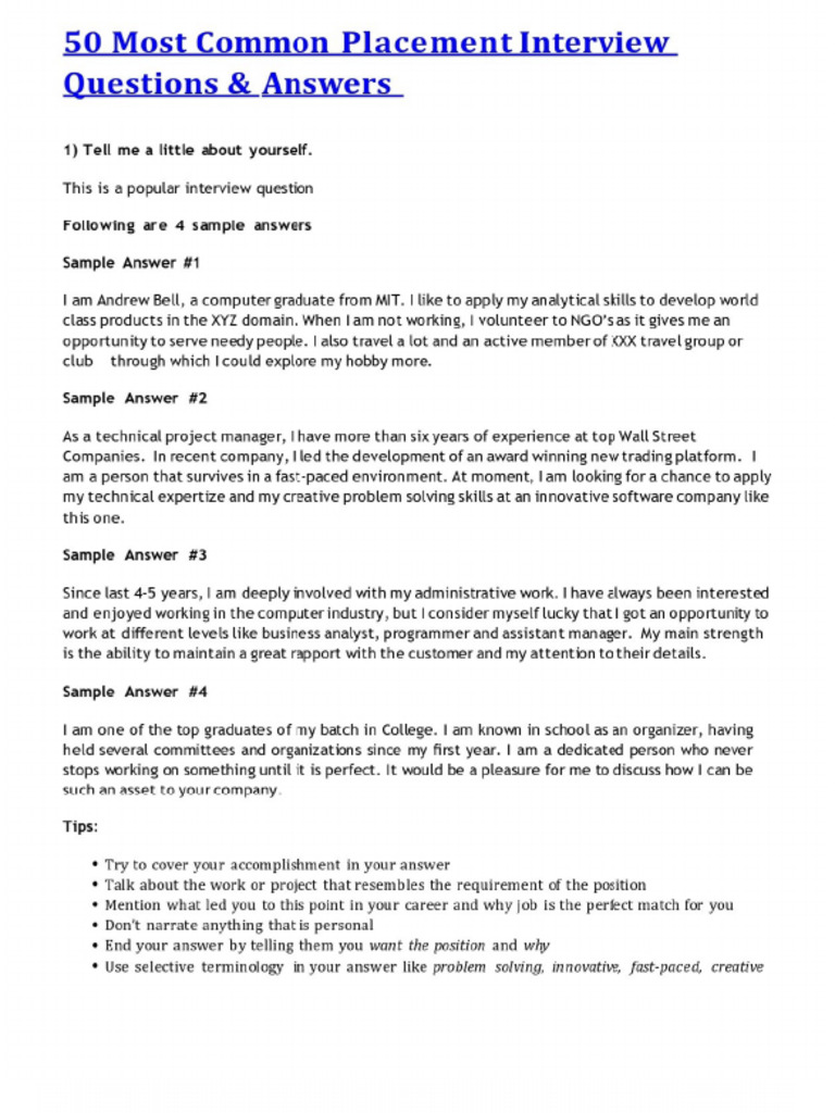 Top 50 Interviews Questions | PDF