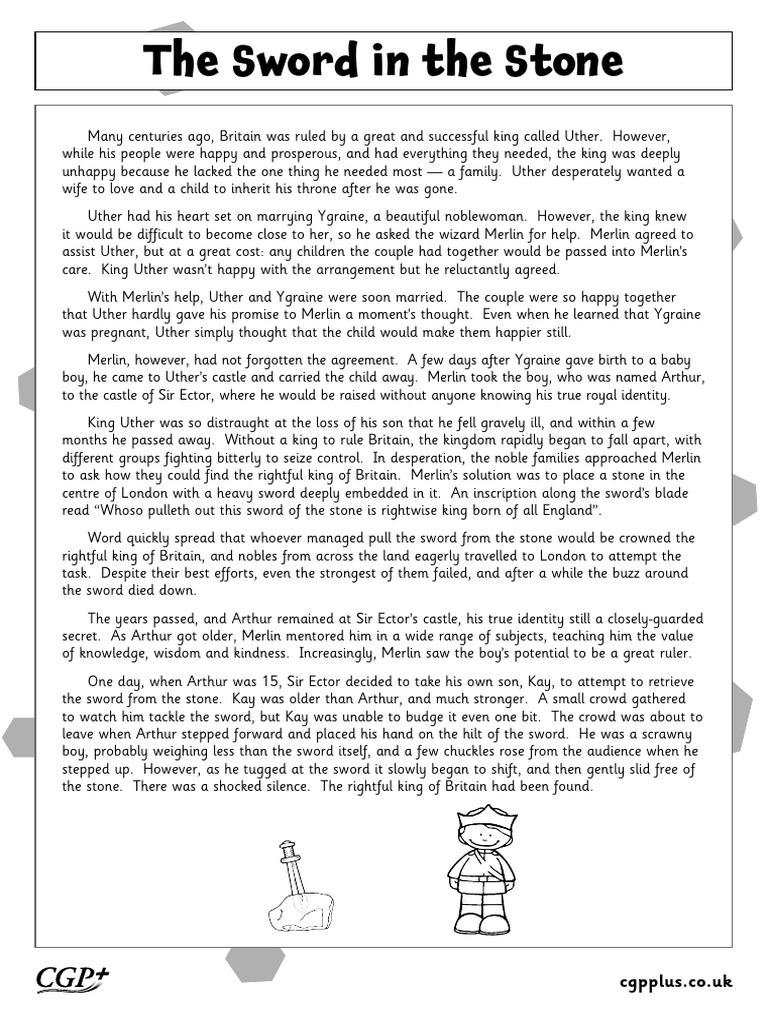 The Sword in The Stone Legend Comprehension Text (Years 5-6) Black ...