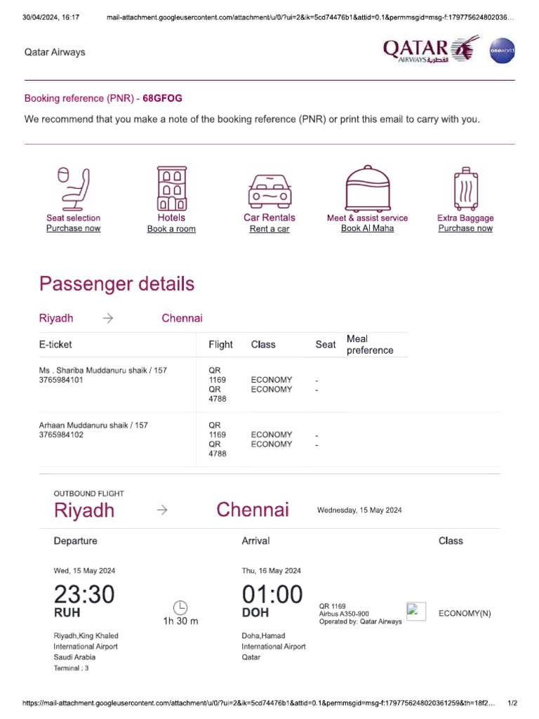 Shaik 1 Adult 1 Child Ticket | PDF