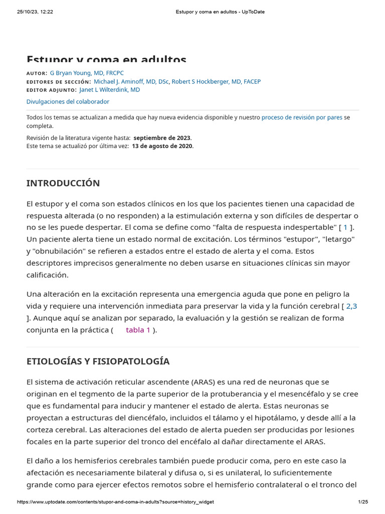 Estupor y Coma en Adultos - UpToDate | PDF | Coma | Meningitis