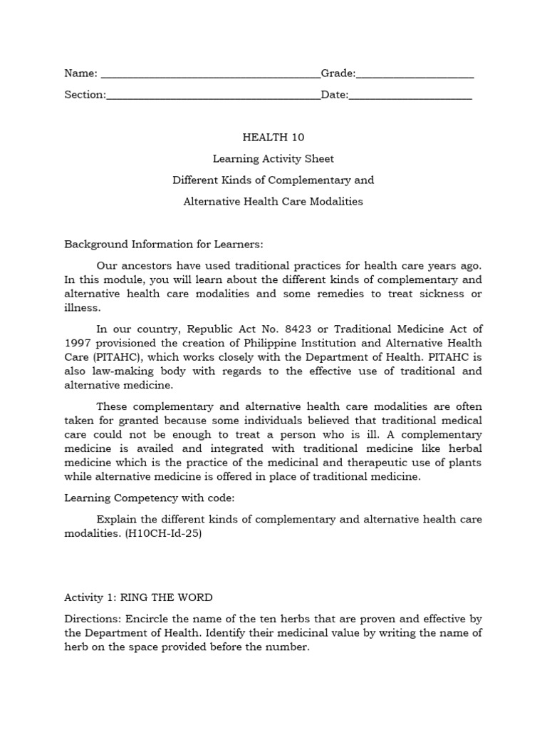 Complementary Health Care Modalities | PDF | Alternative Medicine ...