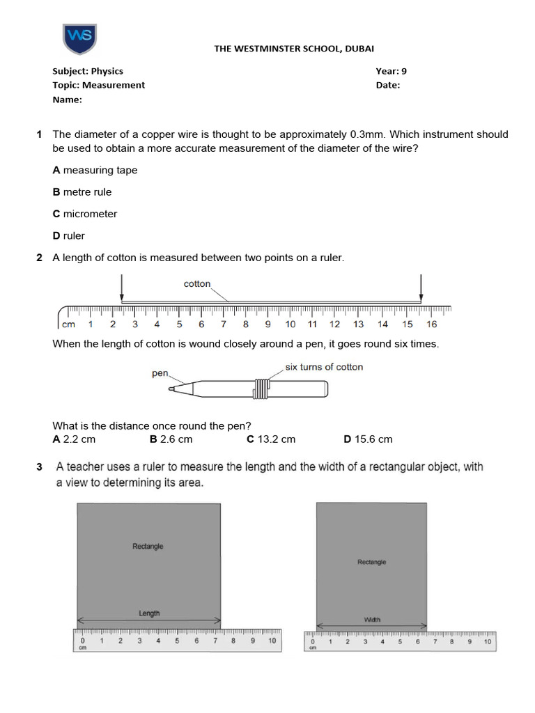Year 9 - Term 1 - Revision Worksheet 1 | Download Free PDF | Watt | Measurement
