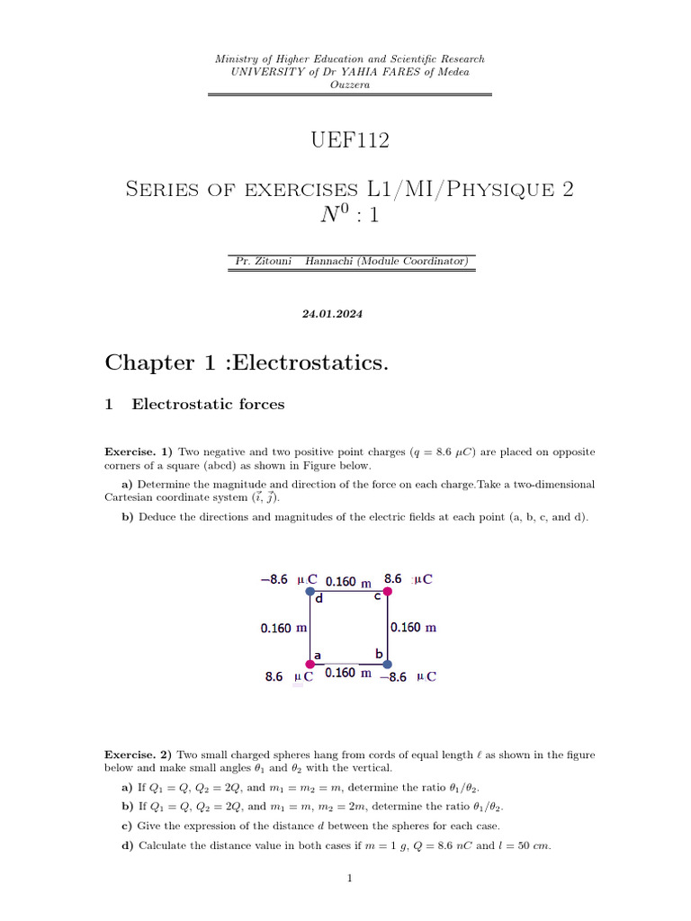 Serie1 Phys2 20124 and Solutions | PDF | Dipole | Electric Field