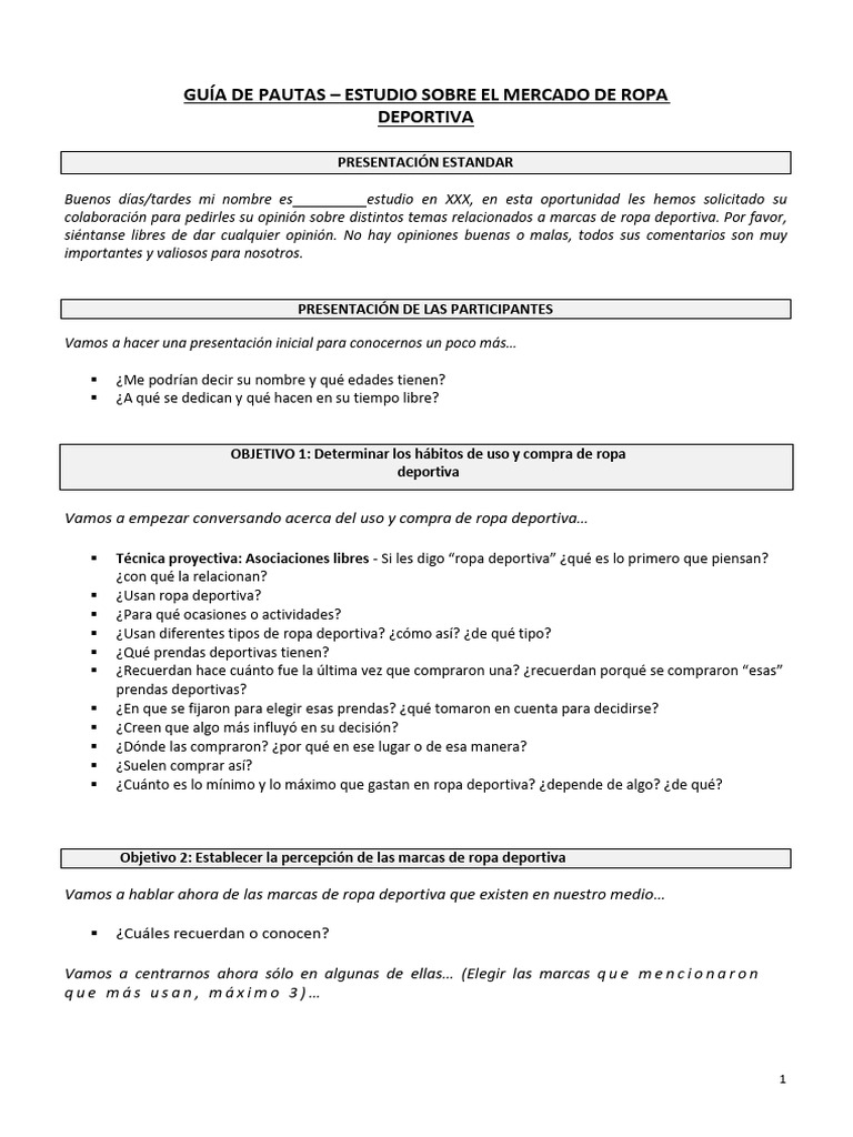 Guia de Pautas - Simulación de Focus group | Descargar gratis PDF | Ropa