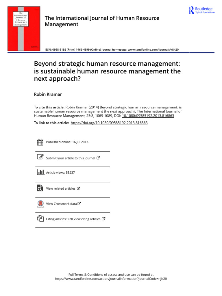 Beyond strategic human resource management is sustainable human ...